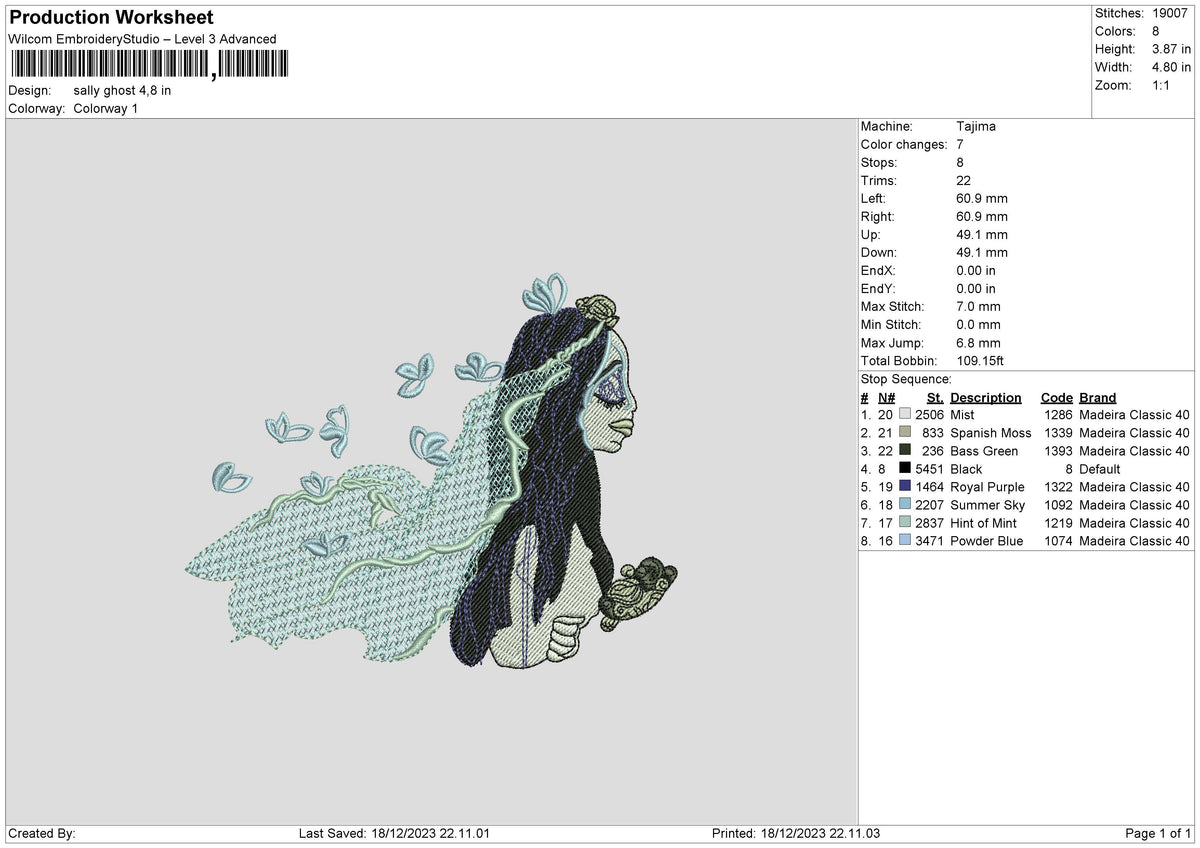 Sallyghost Embroidery File 6 sizes – Master Digitizer