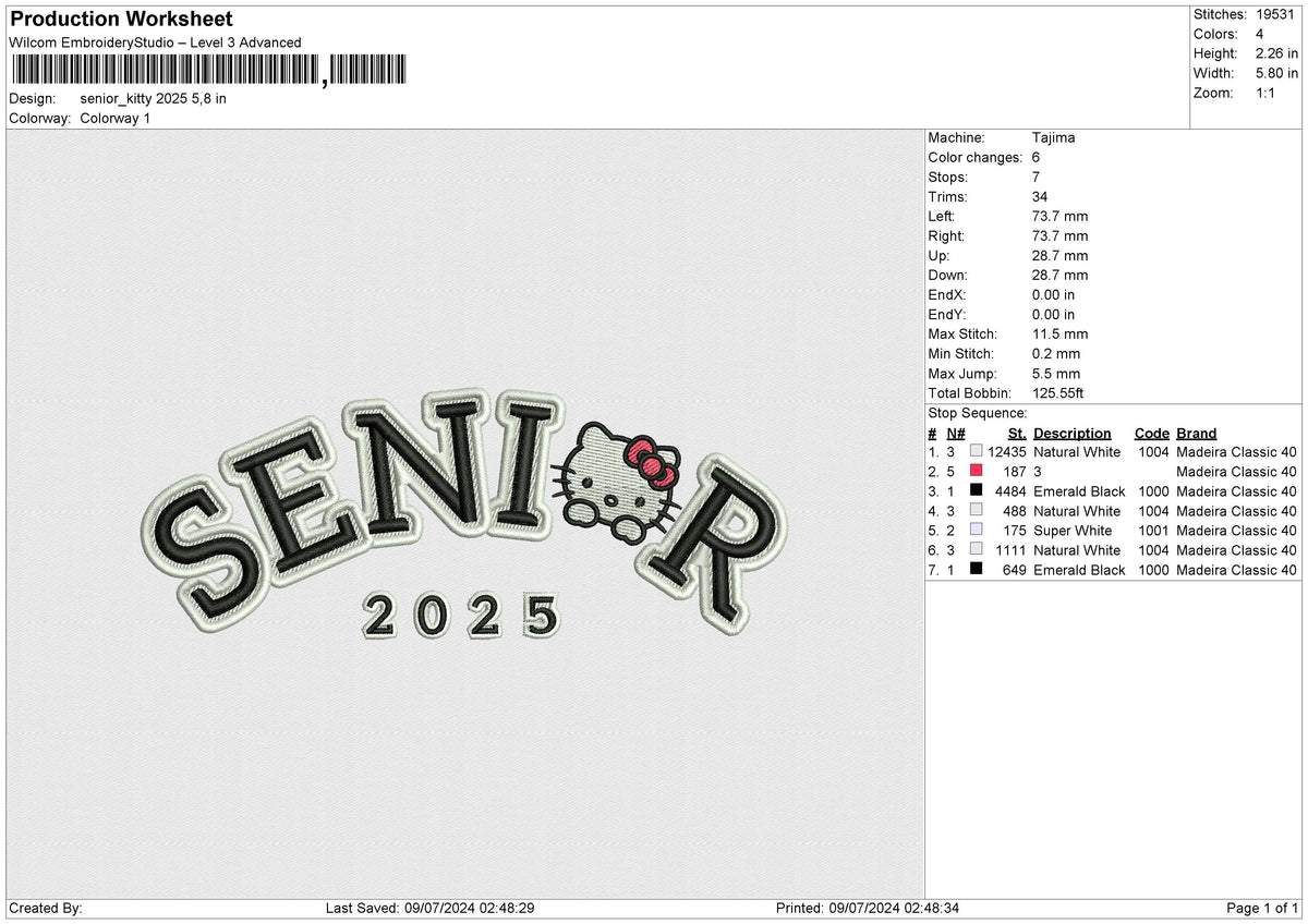 Senior Kitty 2025 Embroidery File 6 size – Master Digitizer