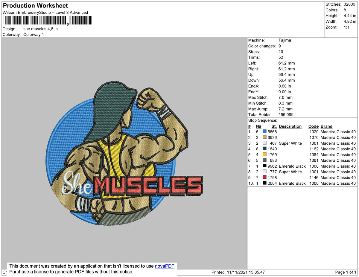 She Muscles Embroidery File 4 size – Master Digitizer