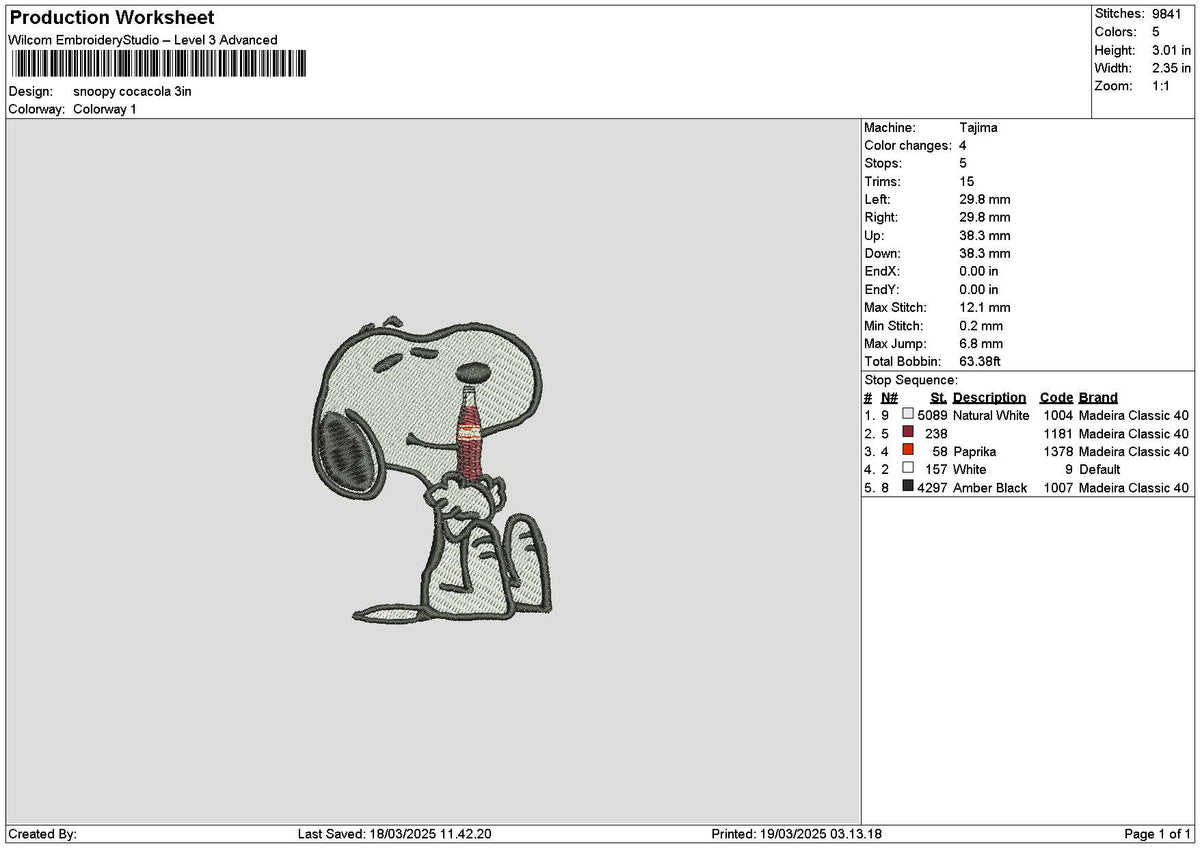 Snoopy Cola Bottle Embroidery File 6 sizes – Master Digitizer