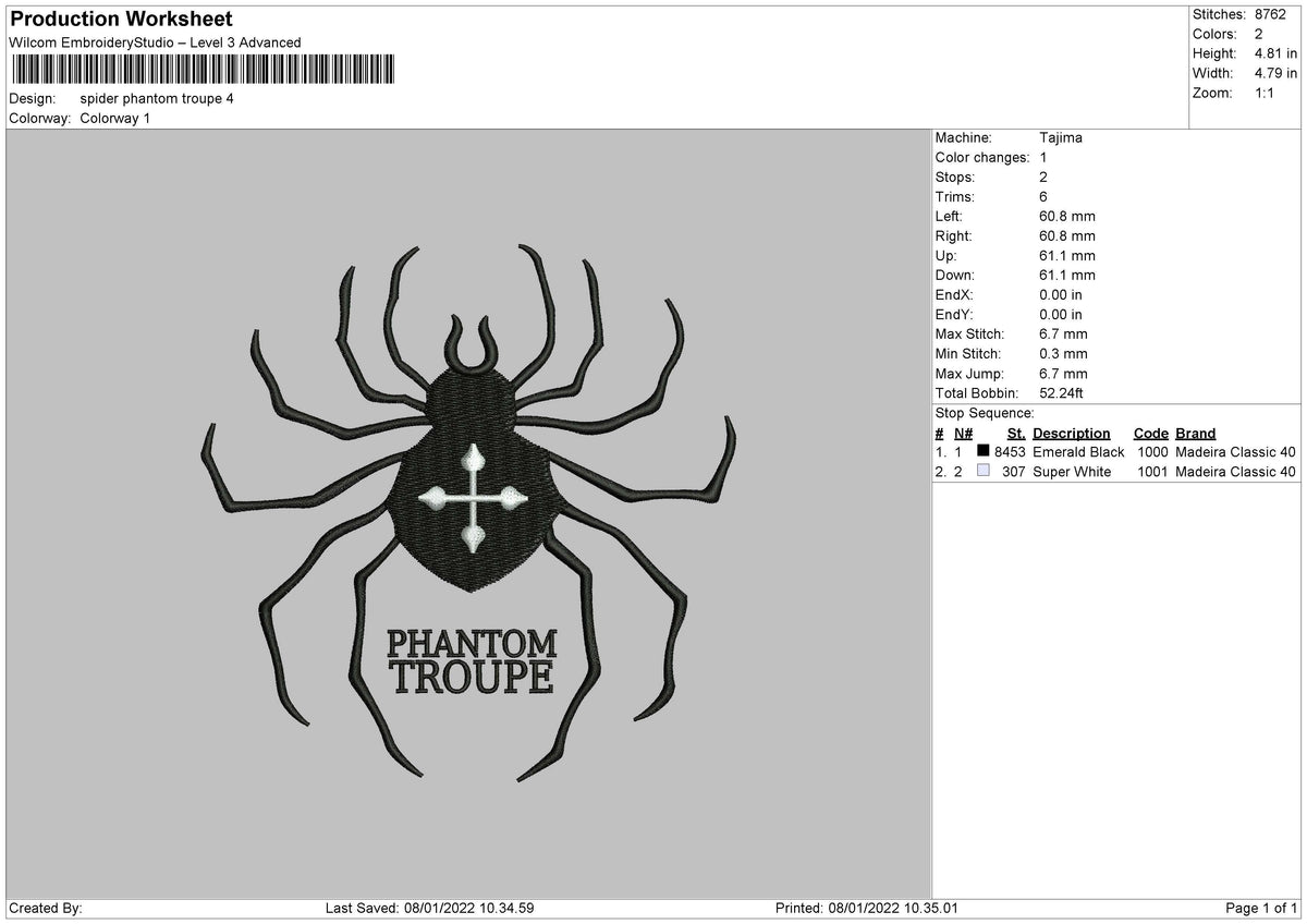 Spider Phantom Troupe Embroidery File 4 size – Master Digitizer