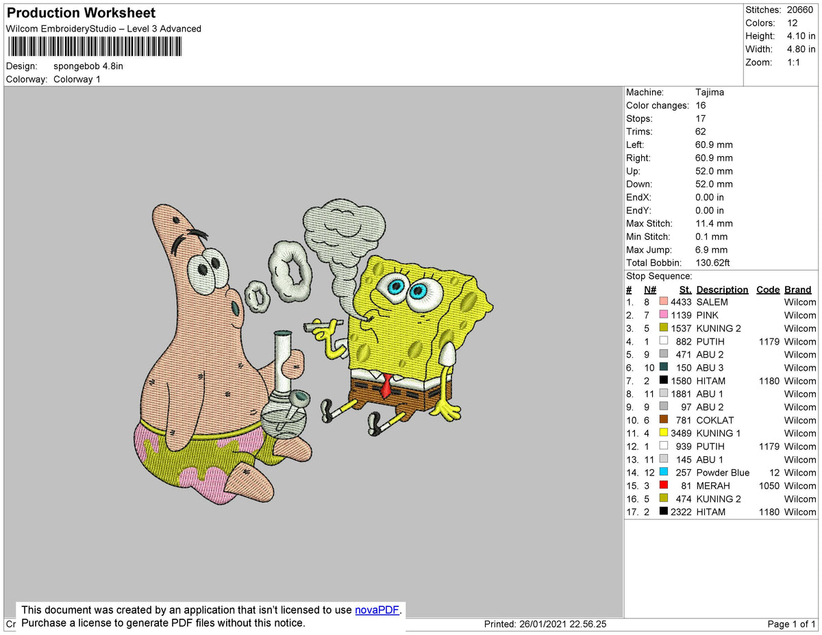 Spongebob Smook Embroidery File 4 size – Master Digitizer