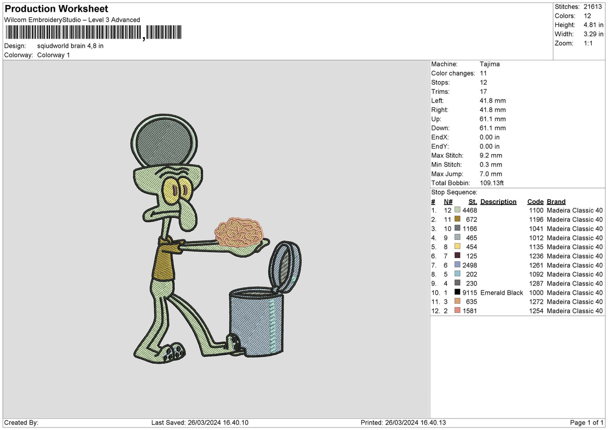 Squid Brain Embroidery File 6 sizes – Master Digitizer