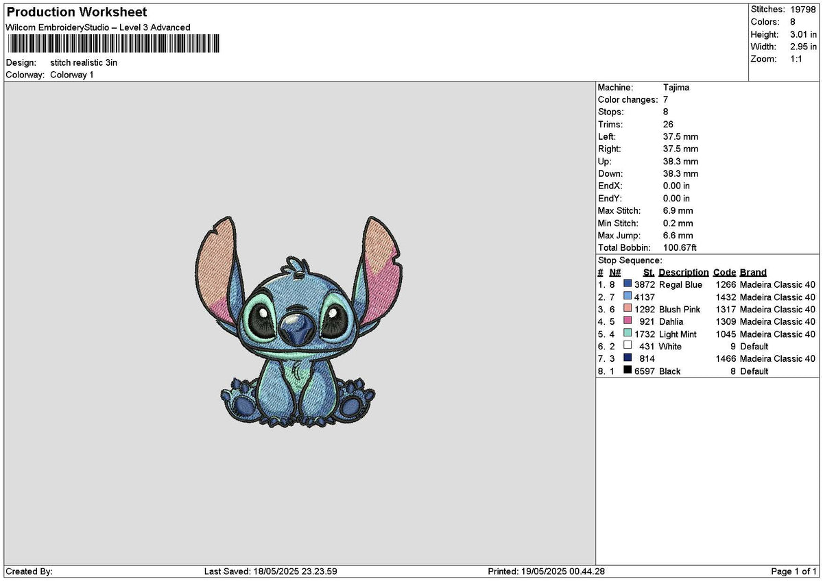 Stitch Realistic Embroidery File 6 sizes – Master Digitizer