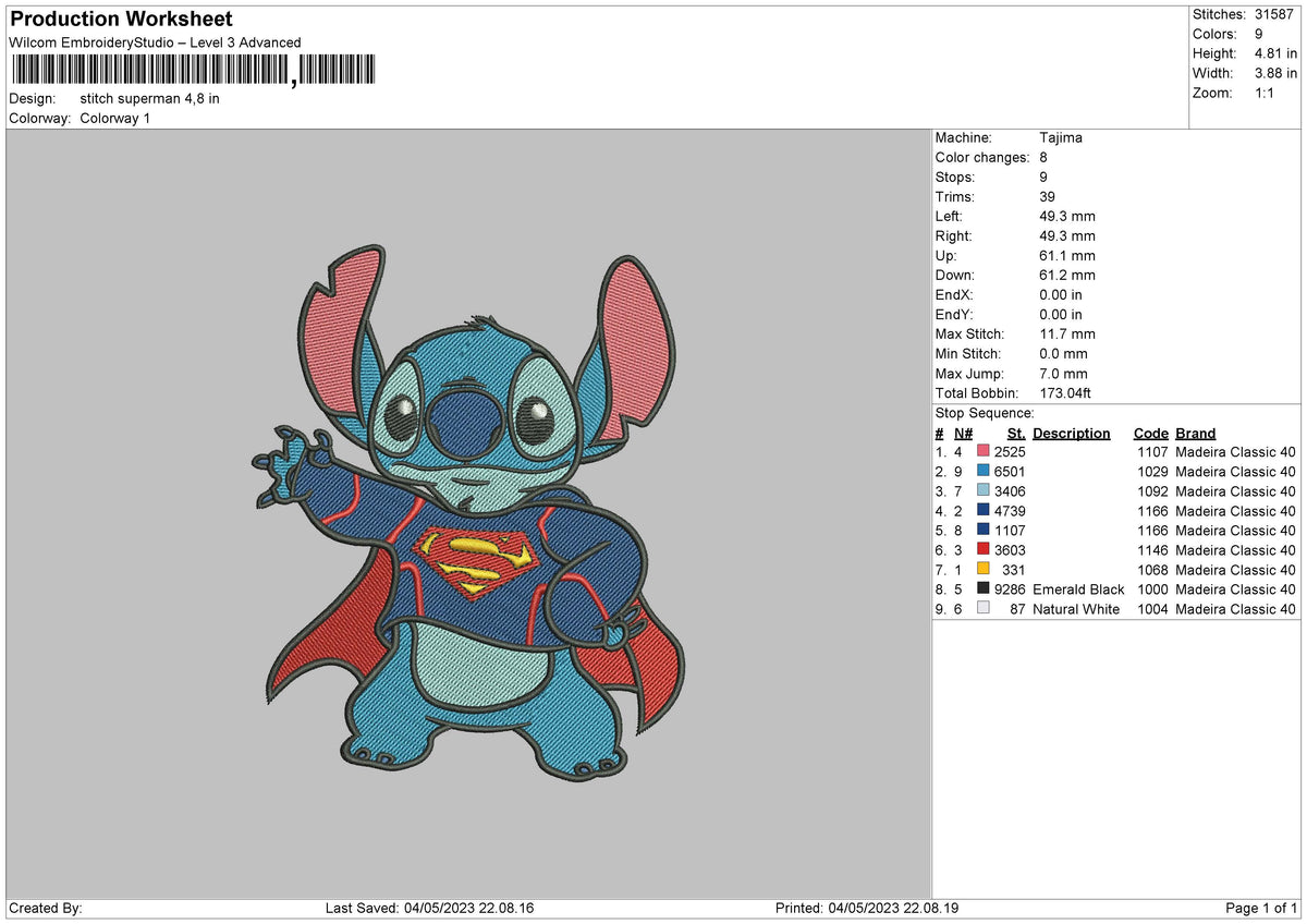 Stitch Superman Embroidery File 6 sizes – Master Digitizer