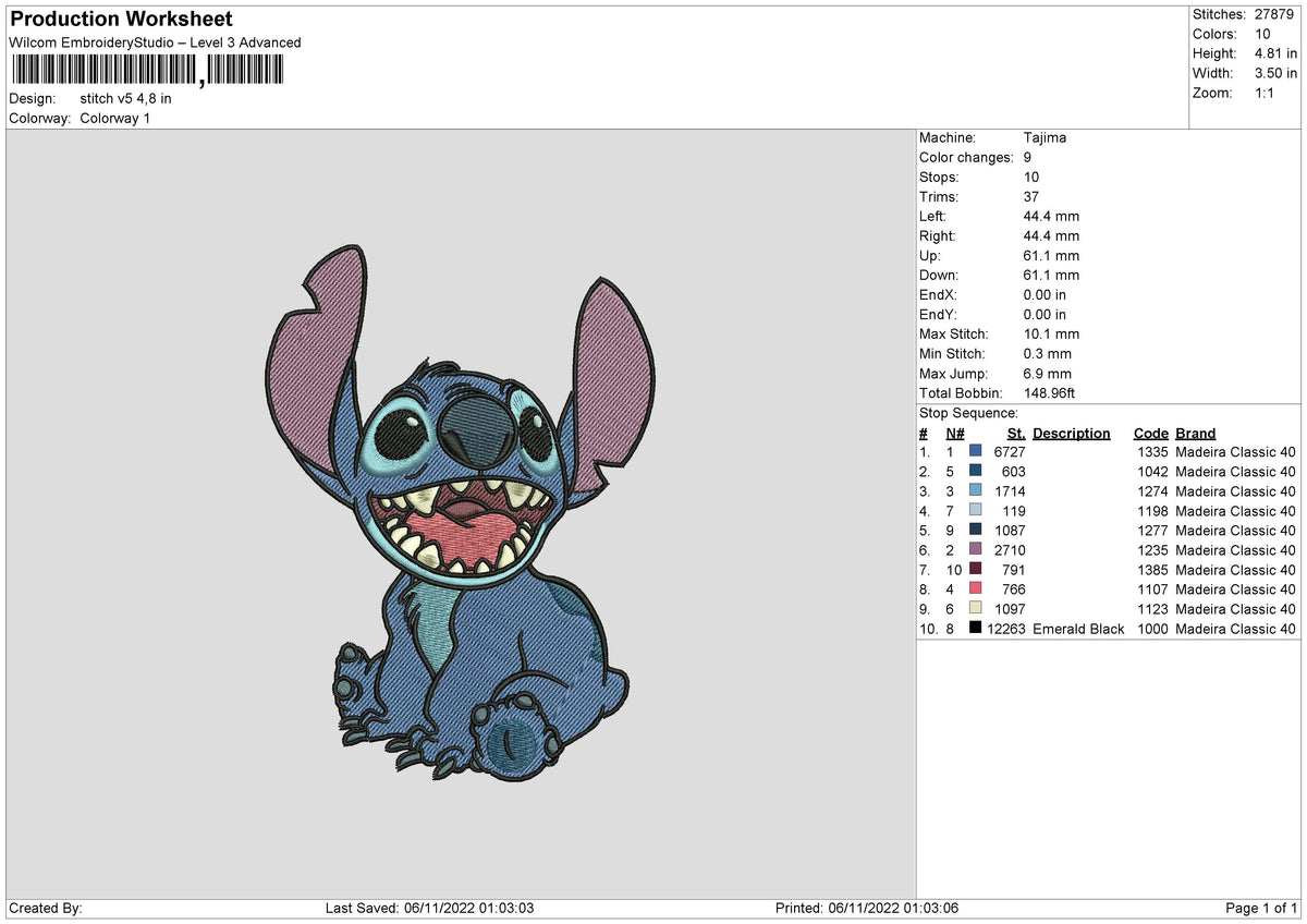 Stitch V5 Embroidery File 6 sizes – Master Digitizer