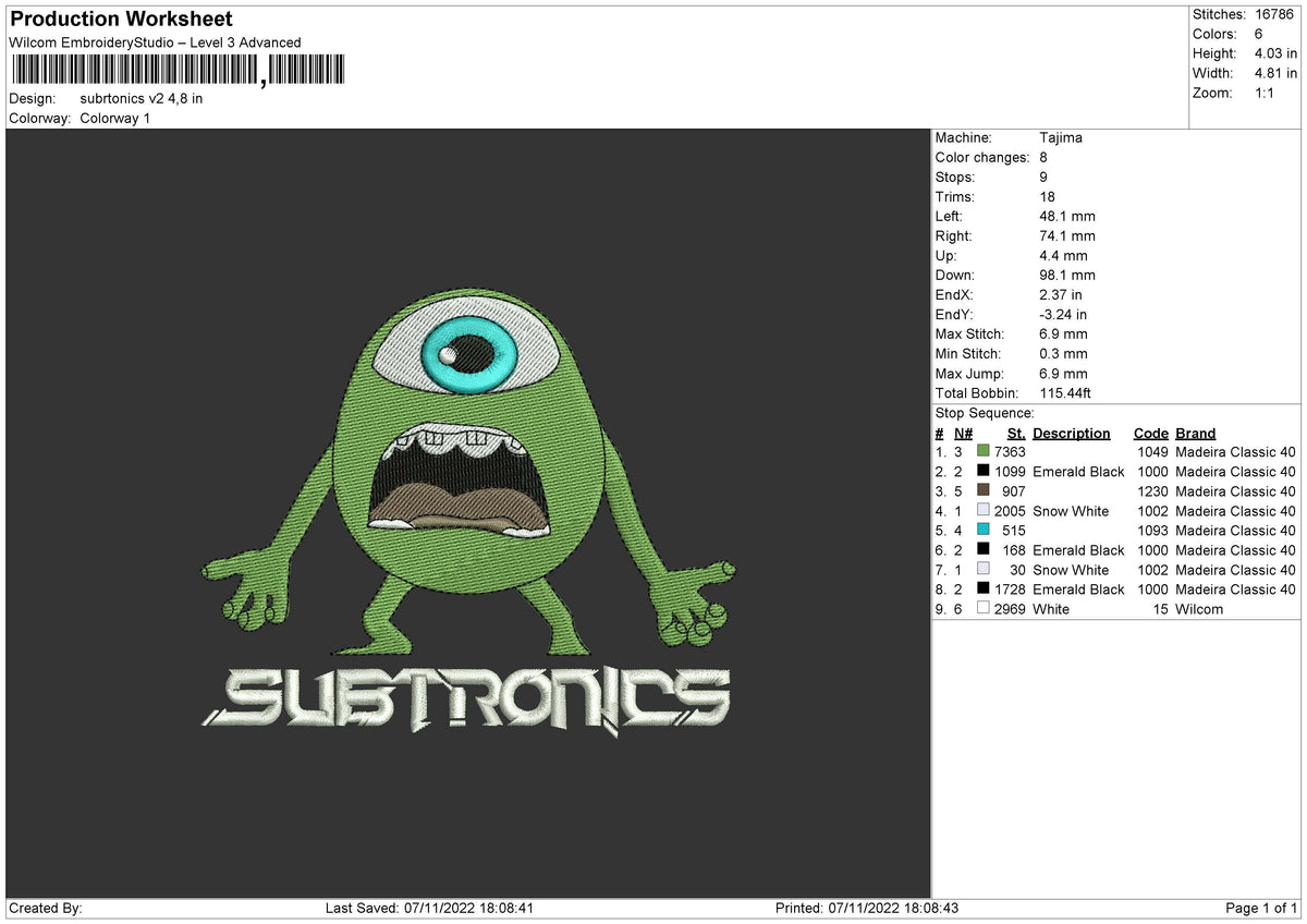 Subtronics V2 Embroidery File 6 sizes – Master Digitizer