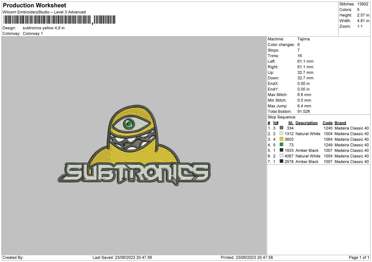 Subtronics Yellow Embroidery File 6 sizes – Master Digitizer
