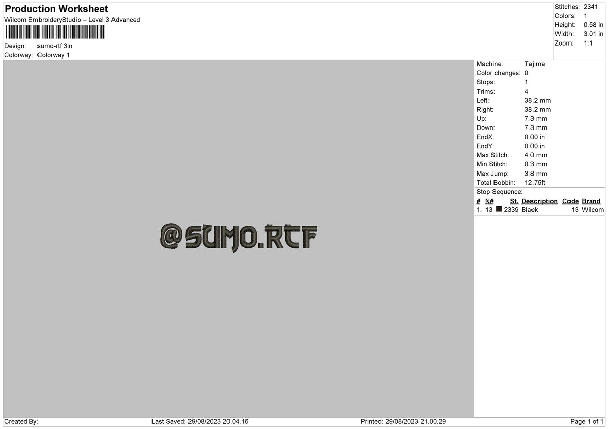 Sumo Rtf Embroidery File 6 sizes – Master Digitizer