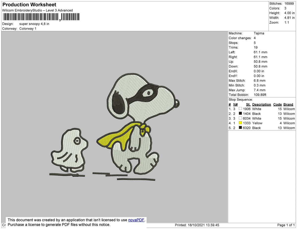 Super Snoopy Embroidery File 4 size – Master Digitizer