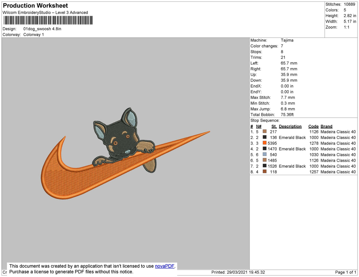 Swoosh Dog 01 Embroidery File 4 size – Master Digitizer