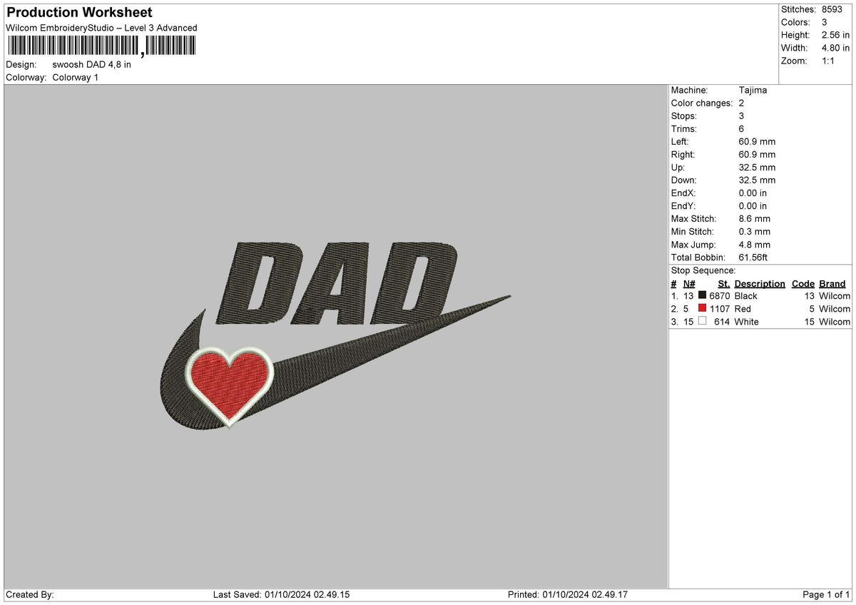 Swoosh Dad Embroidery File 6 sizes – Master Digitizer