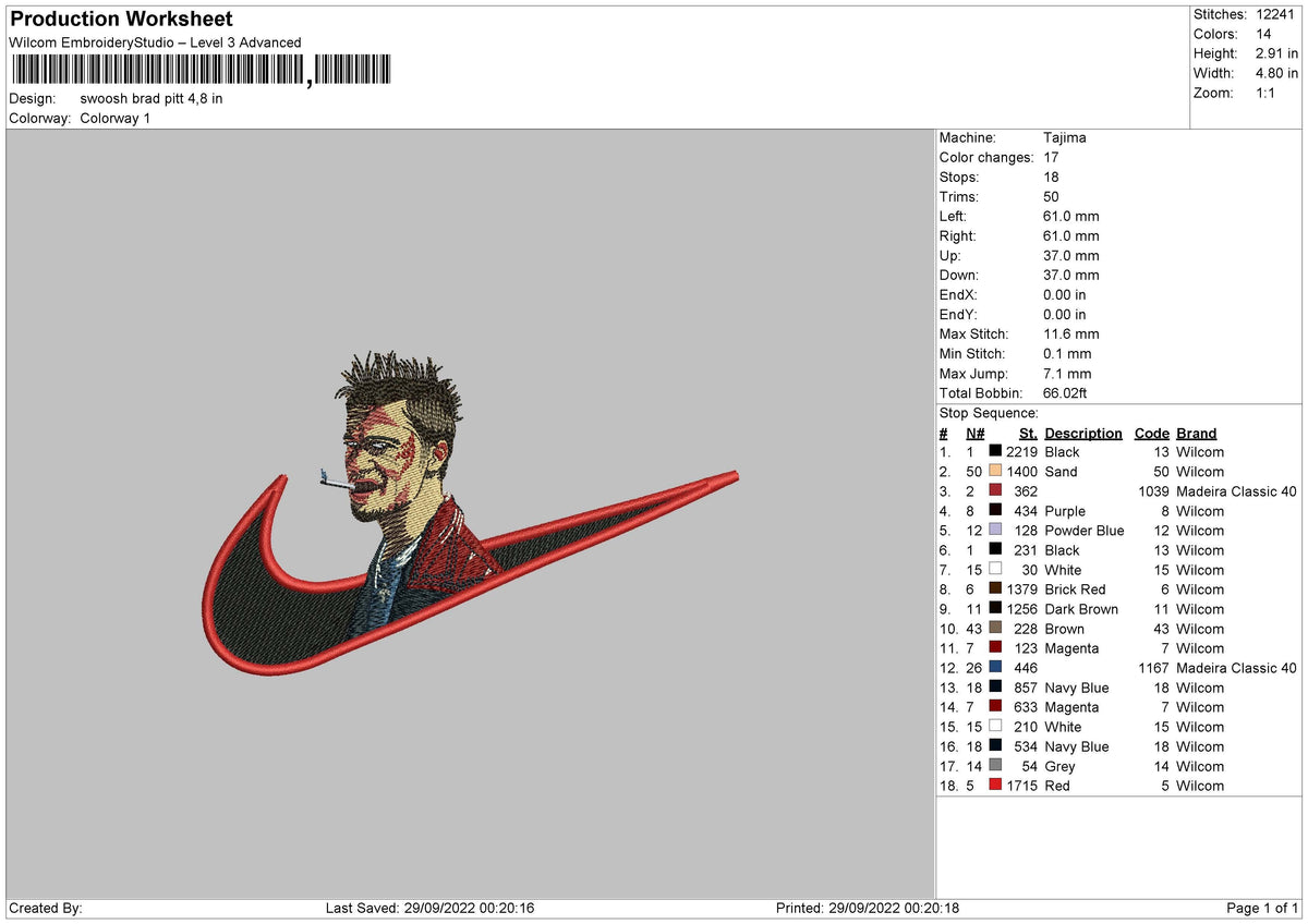 Swoosh Brad Pitt Embroidery File 6 sizes – Master Digitizer