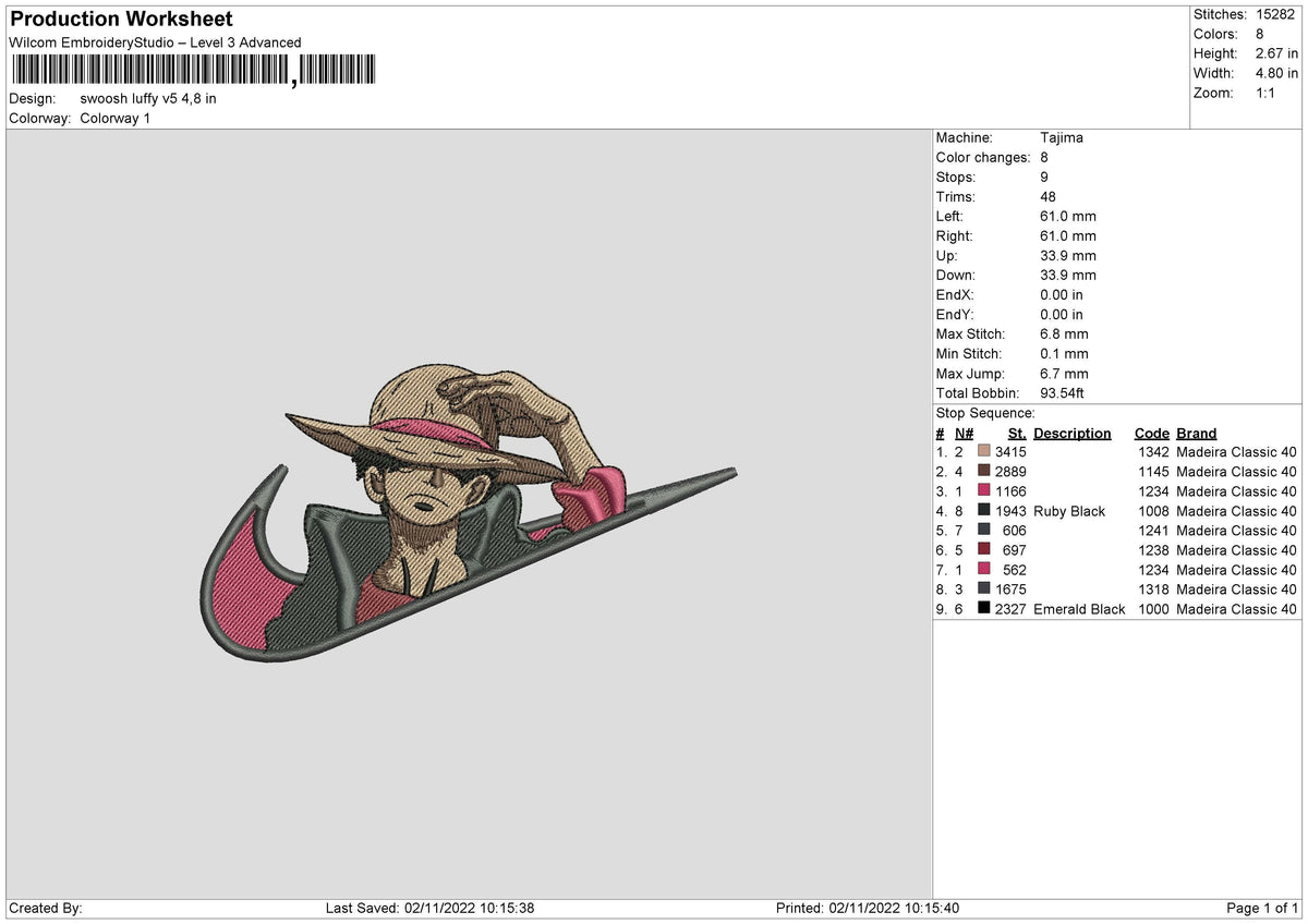 Swoosh Luffy V5 Embroidery File 6 sizes – Master Digitizer
