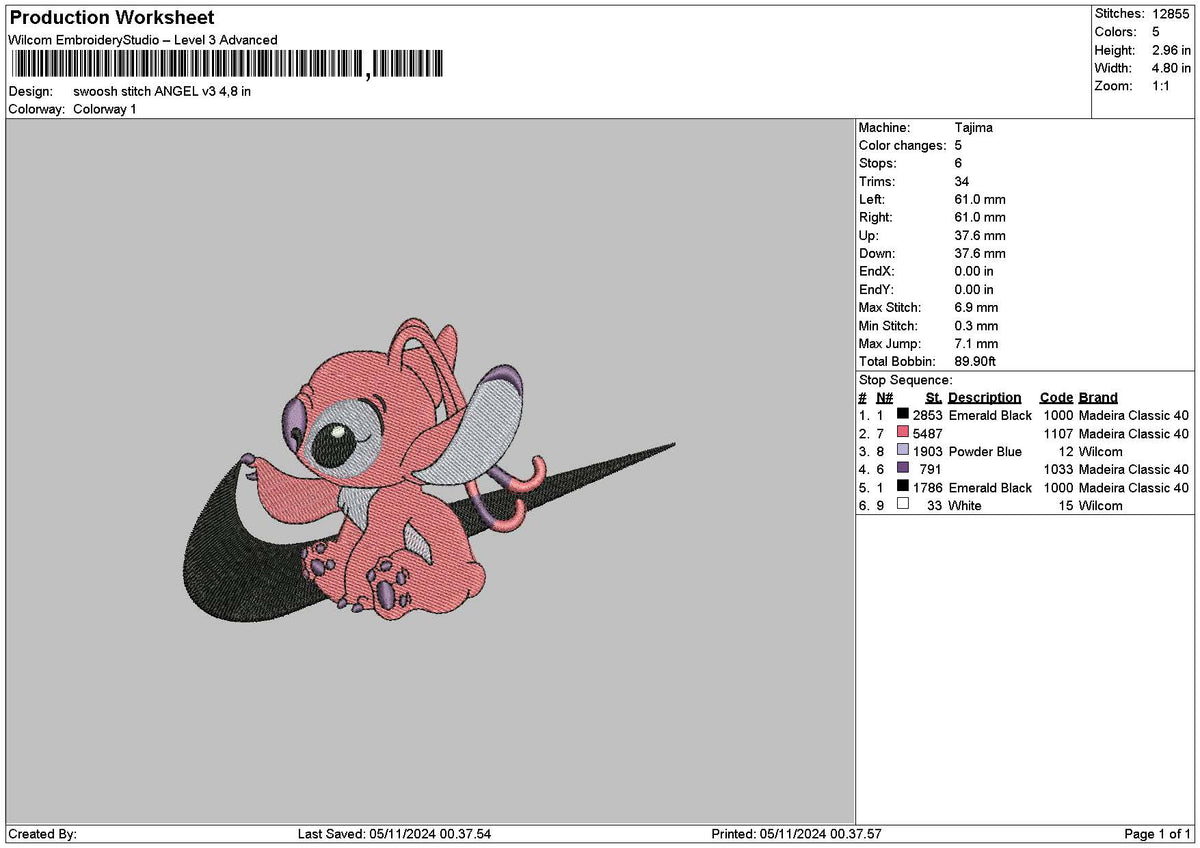 Swoosh Angel V3 Embroidery File 6 sizes – Master Digitizer