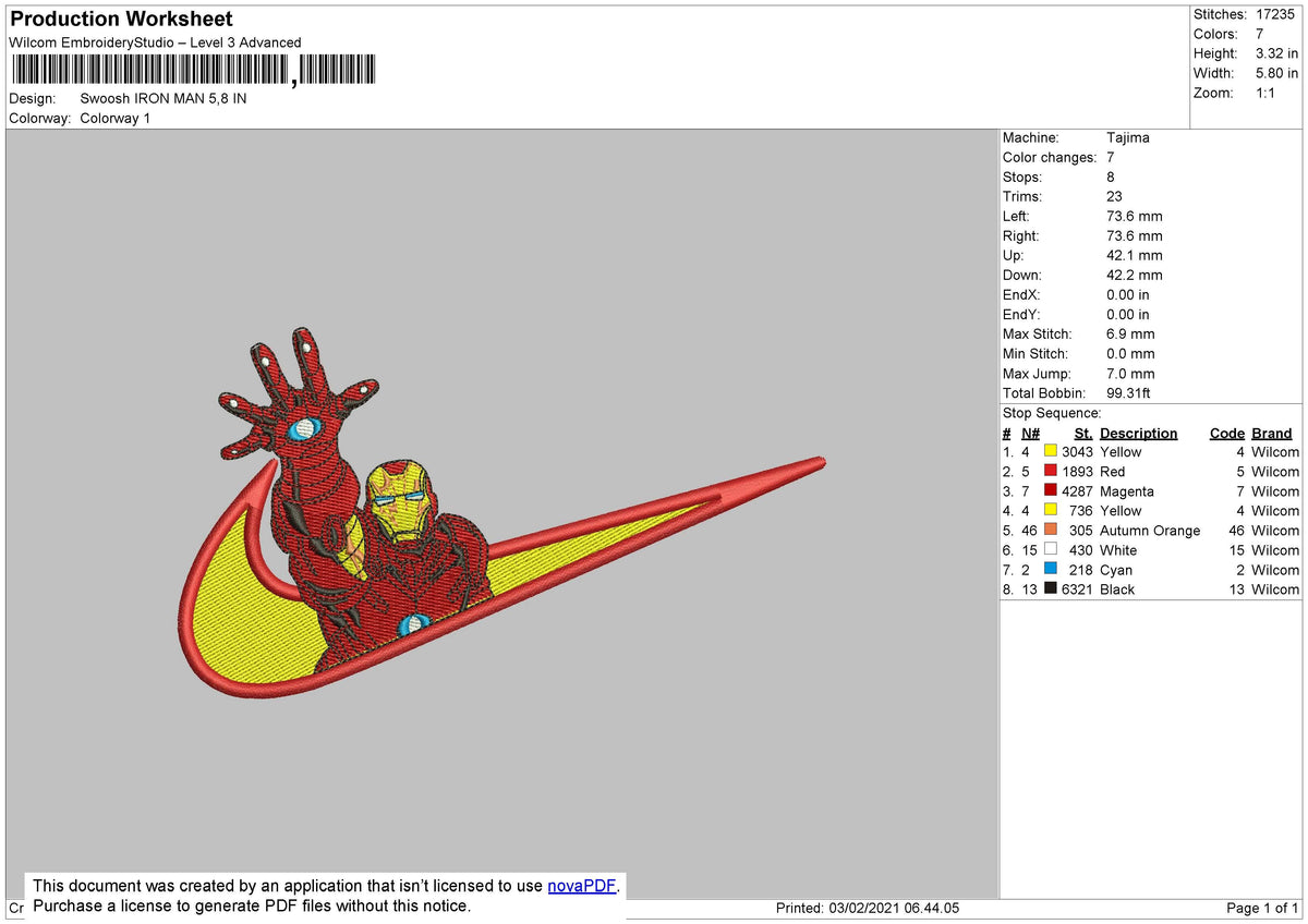 Swoosh Iron Man Embroidery File 4 size – Master Digitizer