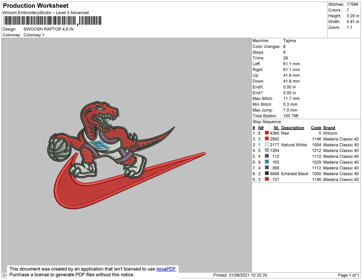 Swoosh Raptor Embroidery File 4 size – Master Digitizer