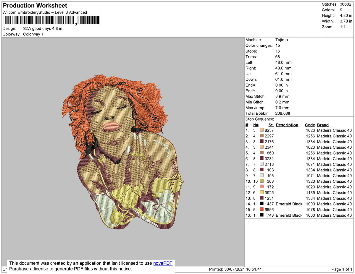 SZA Good Days Embroidery File 4 size – Master Digitizer