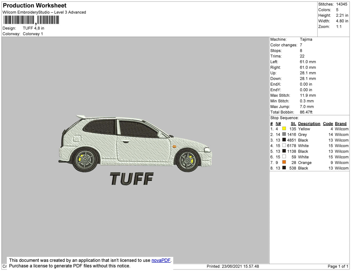 Tuff Car Embroidery File 4 size – Master Digitizer