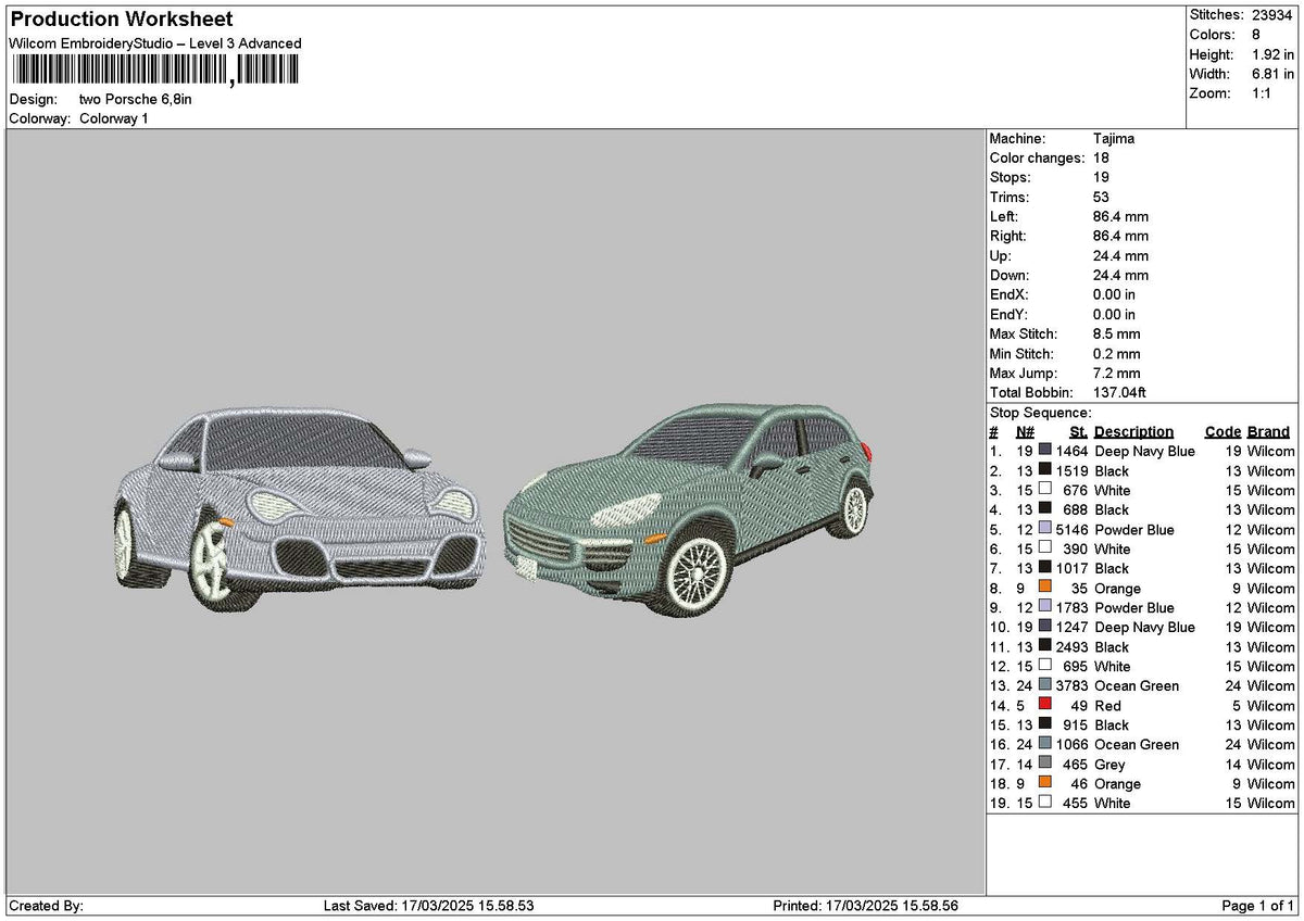 Two Cars 1703 Embroidery File 6 sizes – Master Digitizer