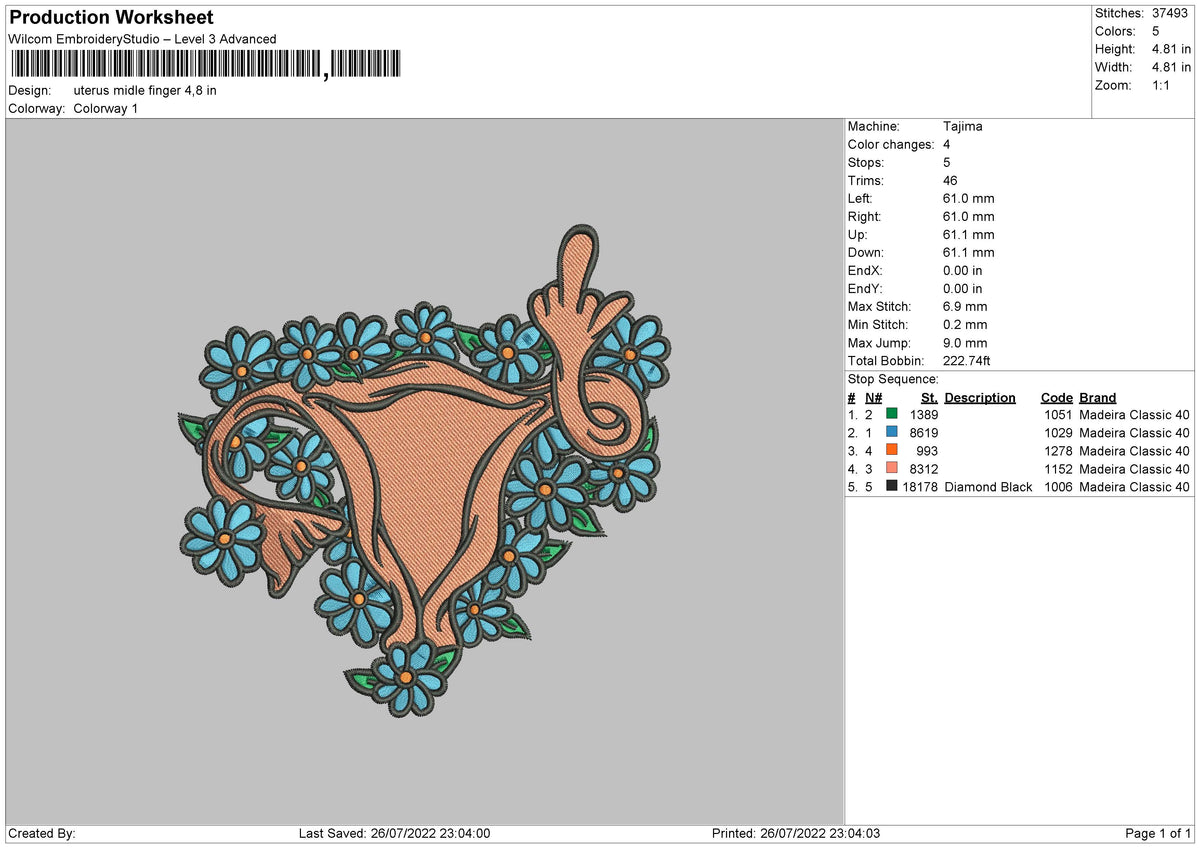 Flowers Middle Finger Embroidery File 4 sizes – Master Digitizer
