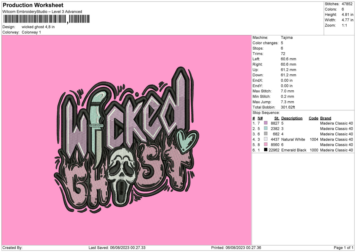 Wicked Ghost Embroiery File 6 sizes – Master Digitizer