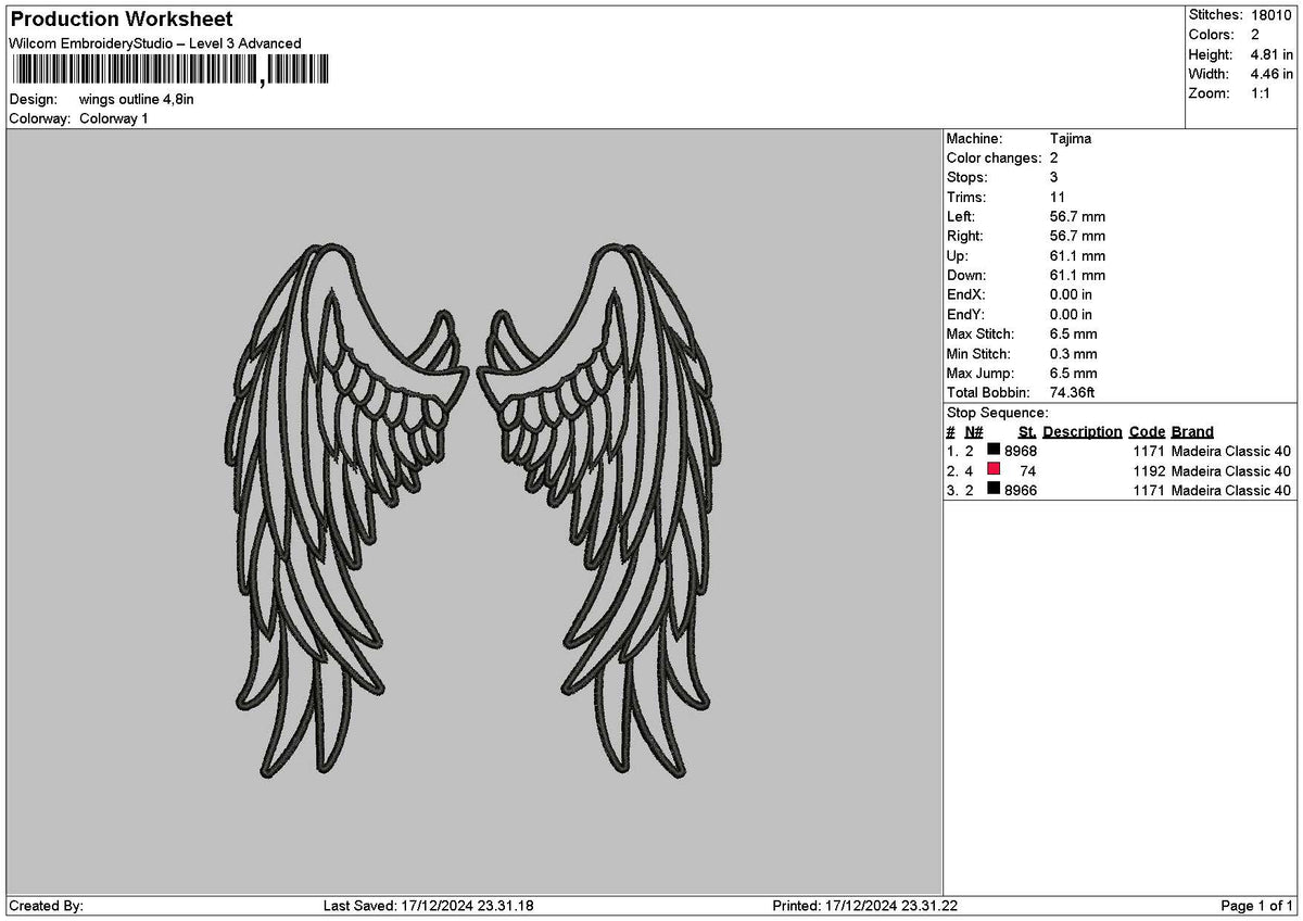 Wings Outline 02 Embroidery File 6 sizes – Master Digitizer