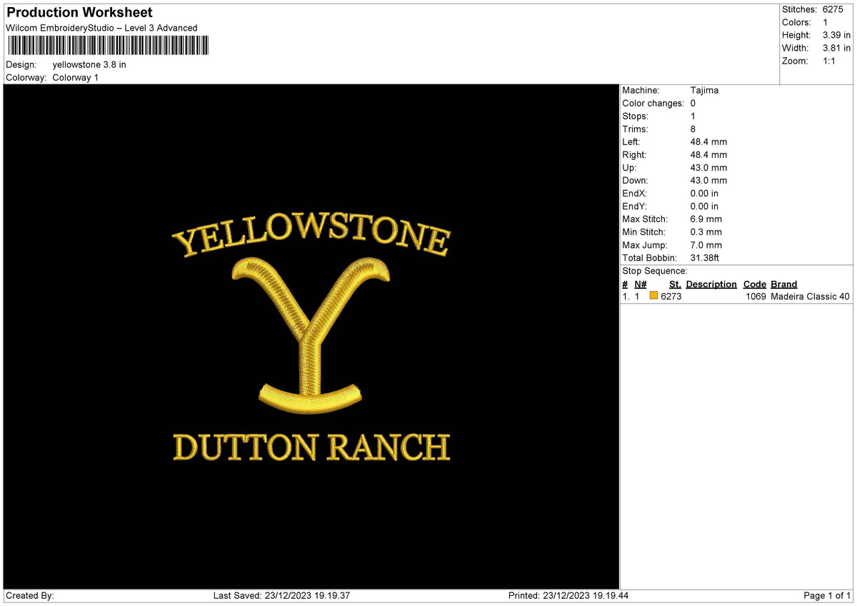 Yellowstone Embroidery File 6 sizes – Master Digitizer