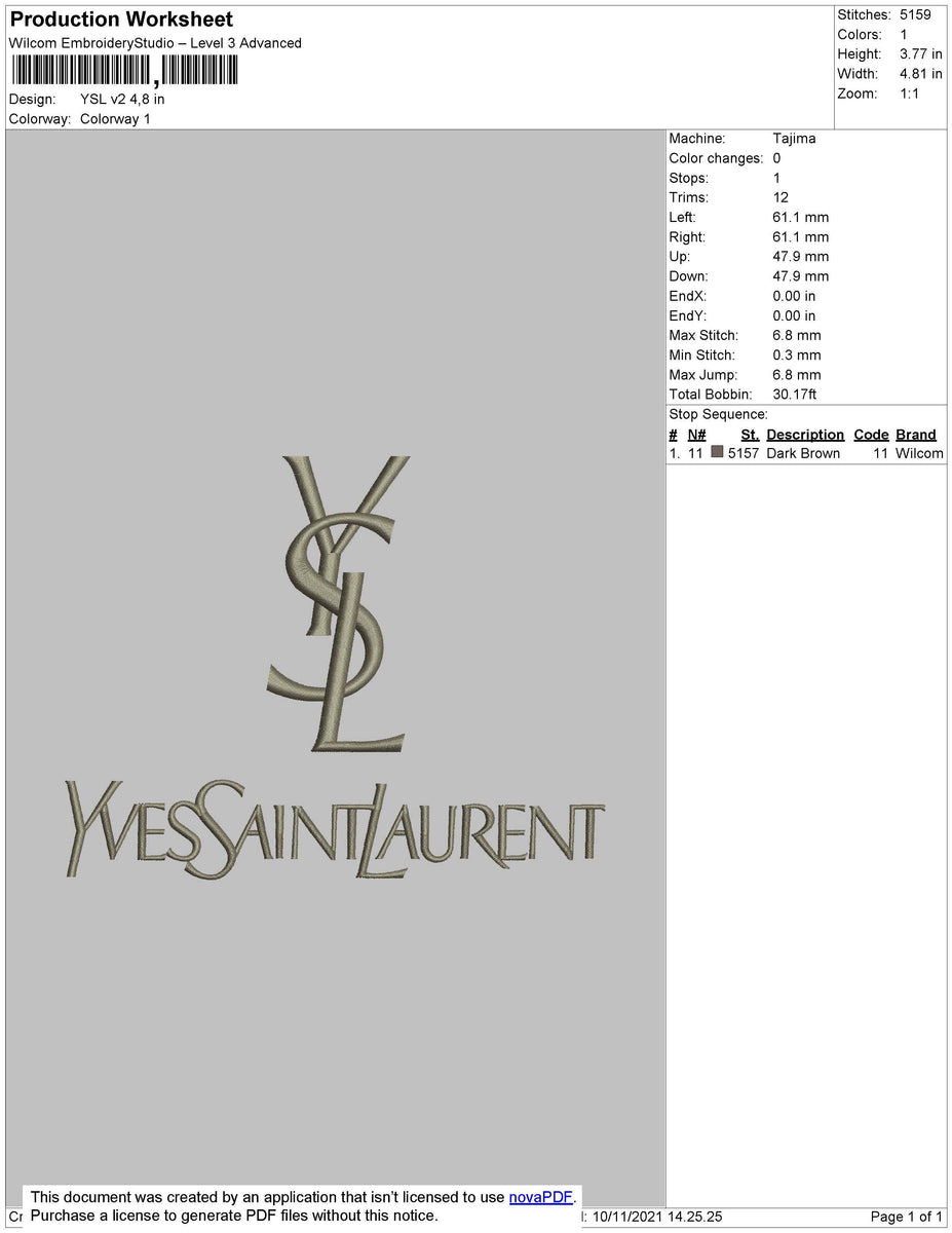 YSL V2 Embroidery File 4 size – Master Digitizer
